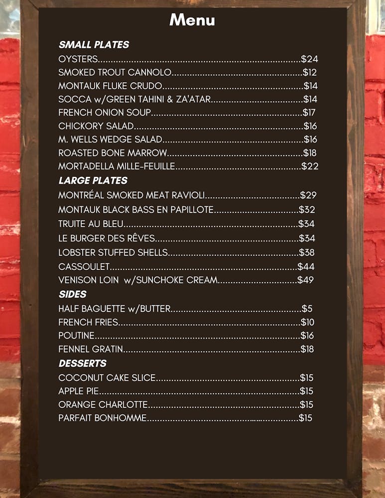 M. Wells - Dining Room Menu