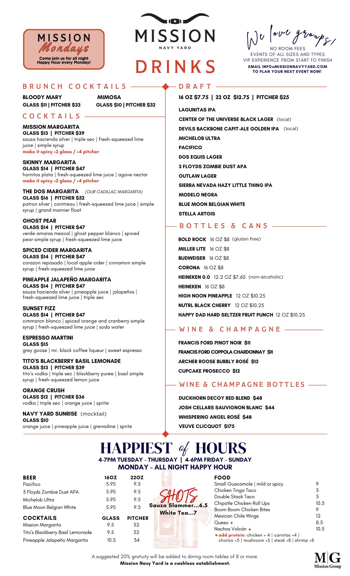 Menus | Mission Navy Yard in Washington, DC