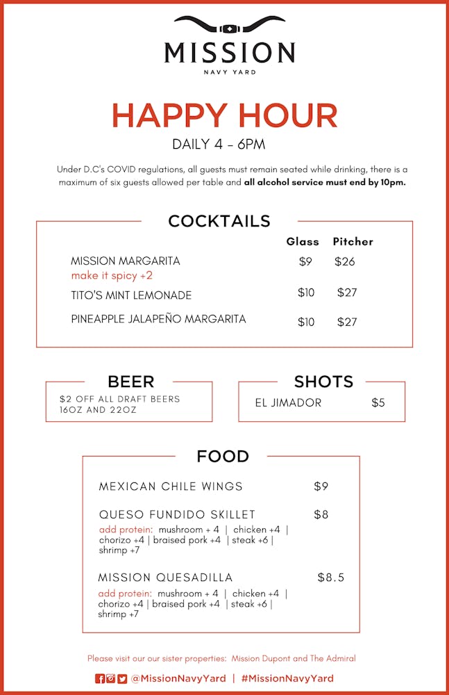 Menus | Mission Navy Yard in Washington, DC
