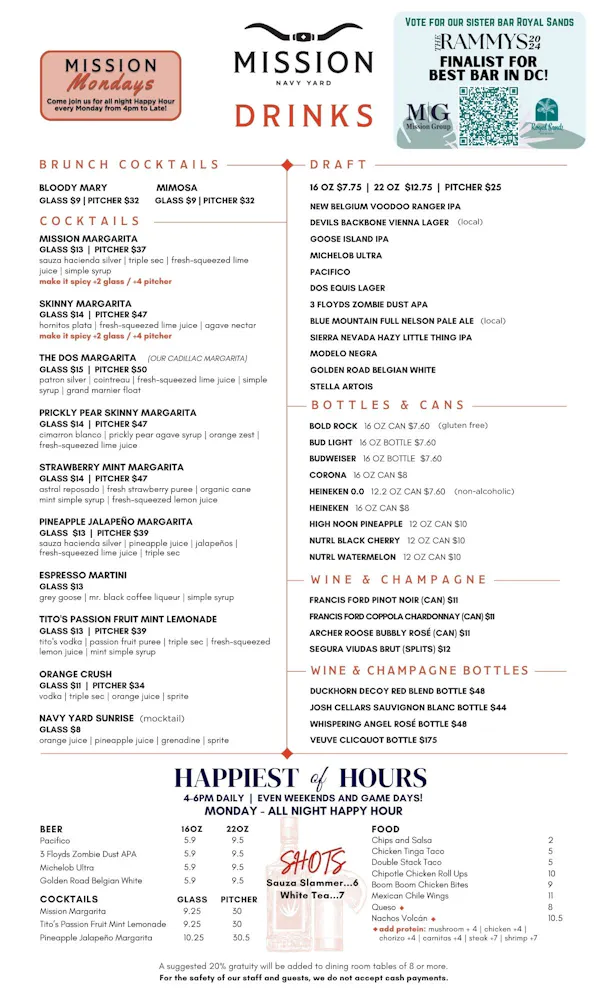 Menus | Mission Navy Yard in Washington, DC