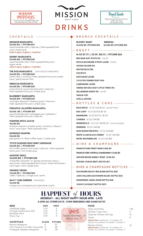 Menus | Mission Navy Yard in Washington, DC