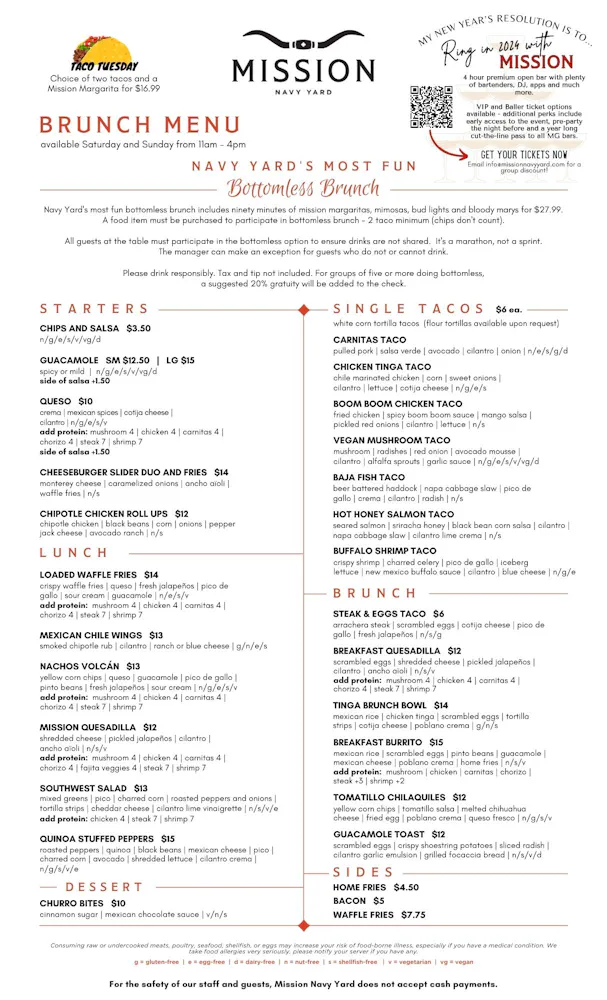 Menus | Mission Navy Yard in Washington, DC