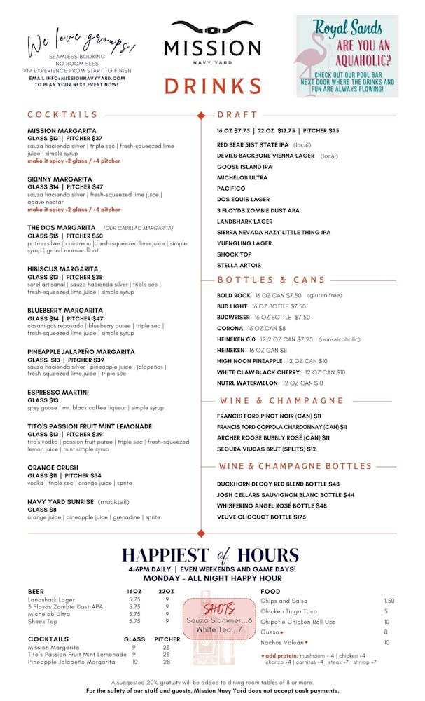 Menus | Mission Navy Yard in Washington, DC