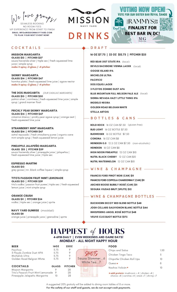 Drinks | Mission Navy Yard | Mexican restaurant & bar in Washington, DC