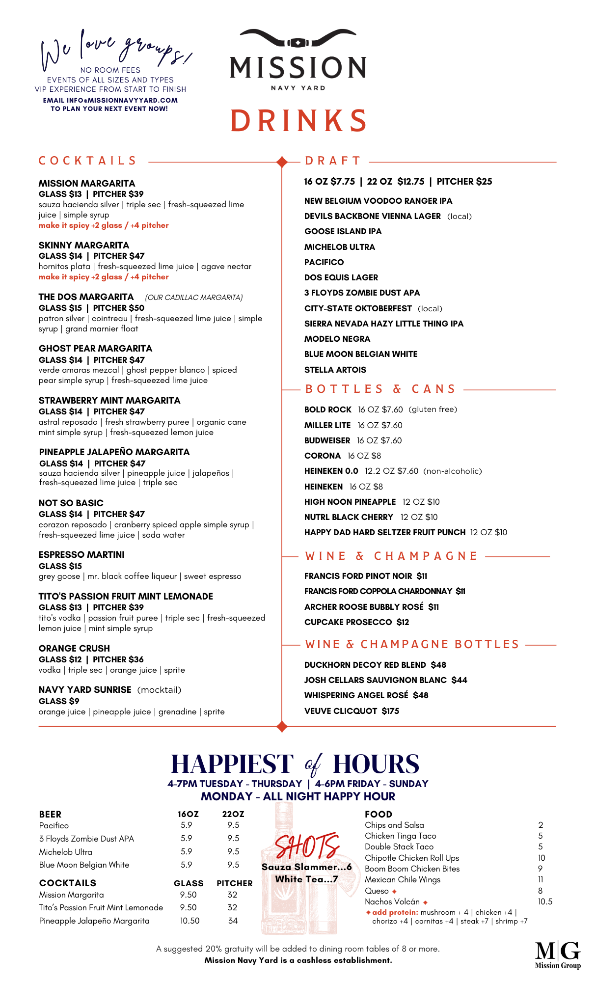 Menus | Mission Navy Yard in Washington, DC