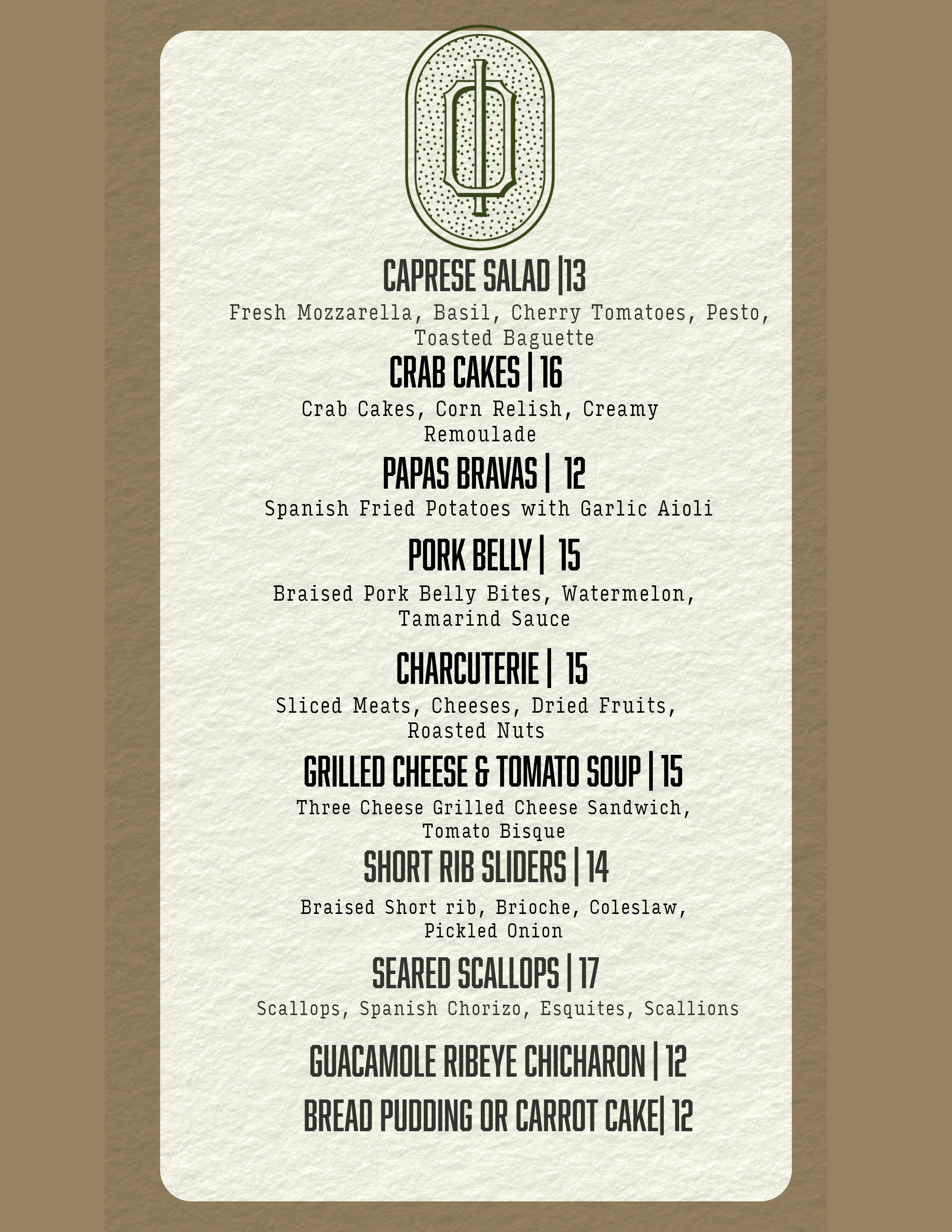 Menus | Oak & Iron in Thousand Oaks, CA