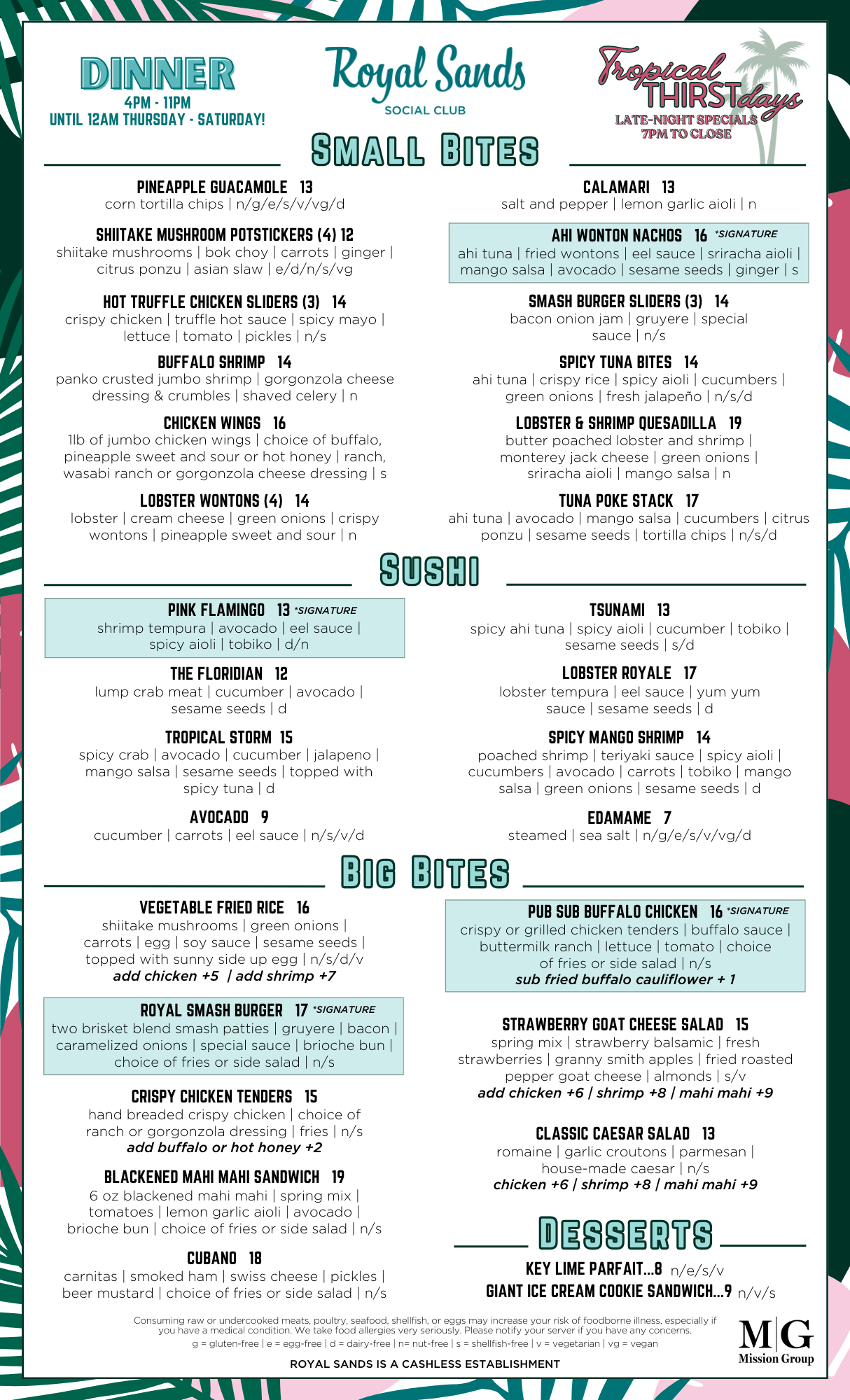 Menus | Royal Sands Social Club in Washington, DC