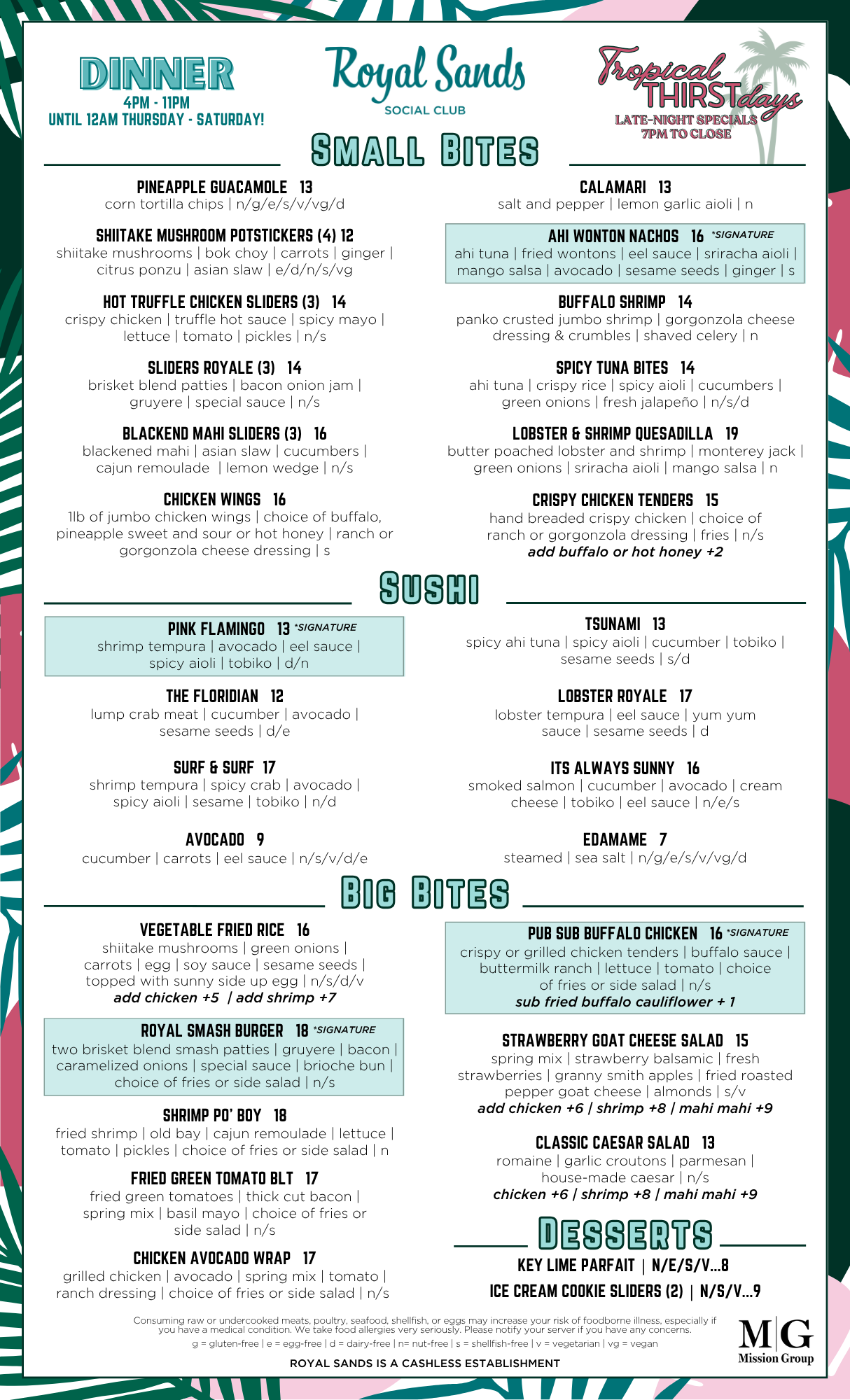 Menus | Royal Sands Social Club in Washington, DC