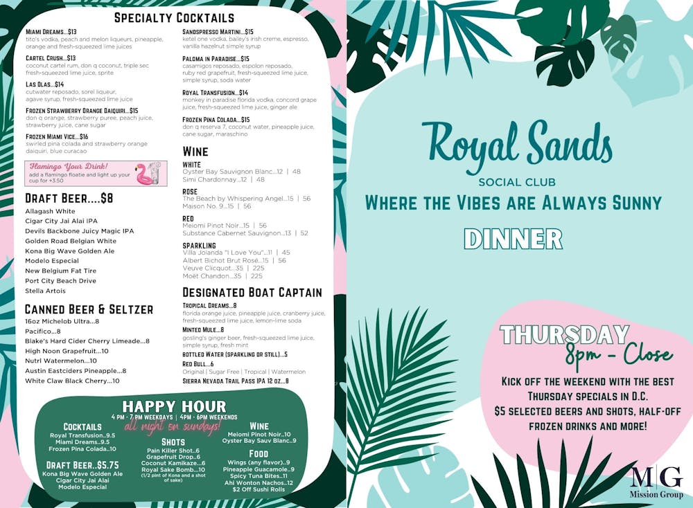 Menus | Royal Sands Social Club in Washington, DC