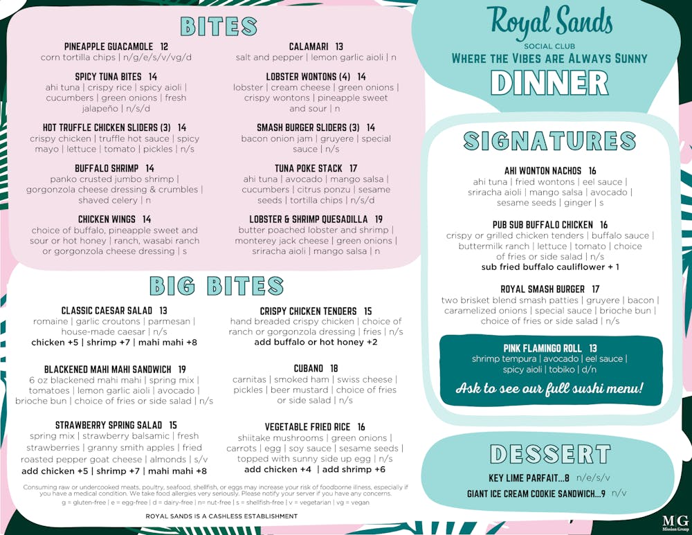 Menus | Royal Sands Social Club in Washington, DC