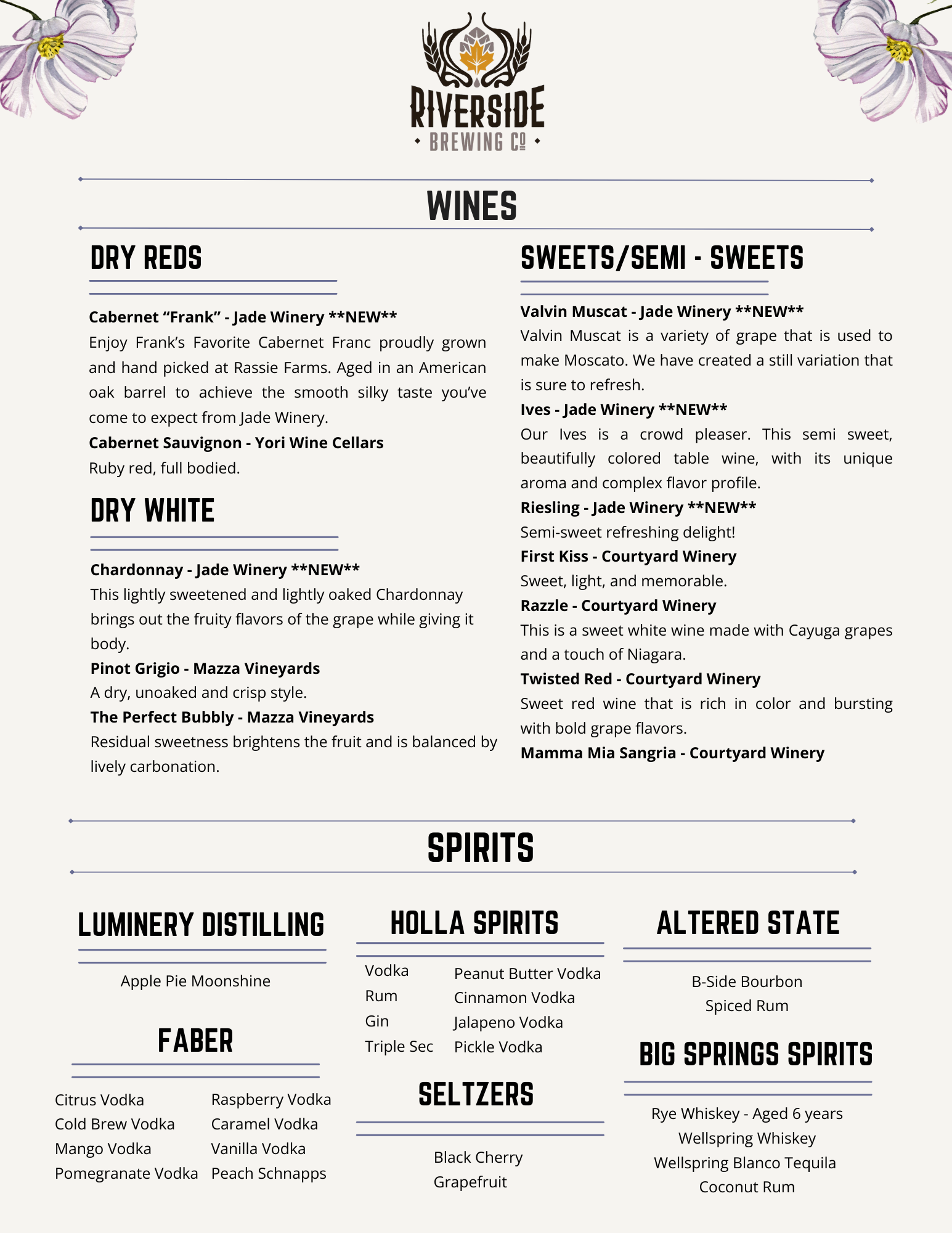 Menus | Riverside Brewing Co.