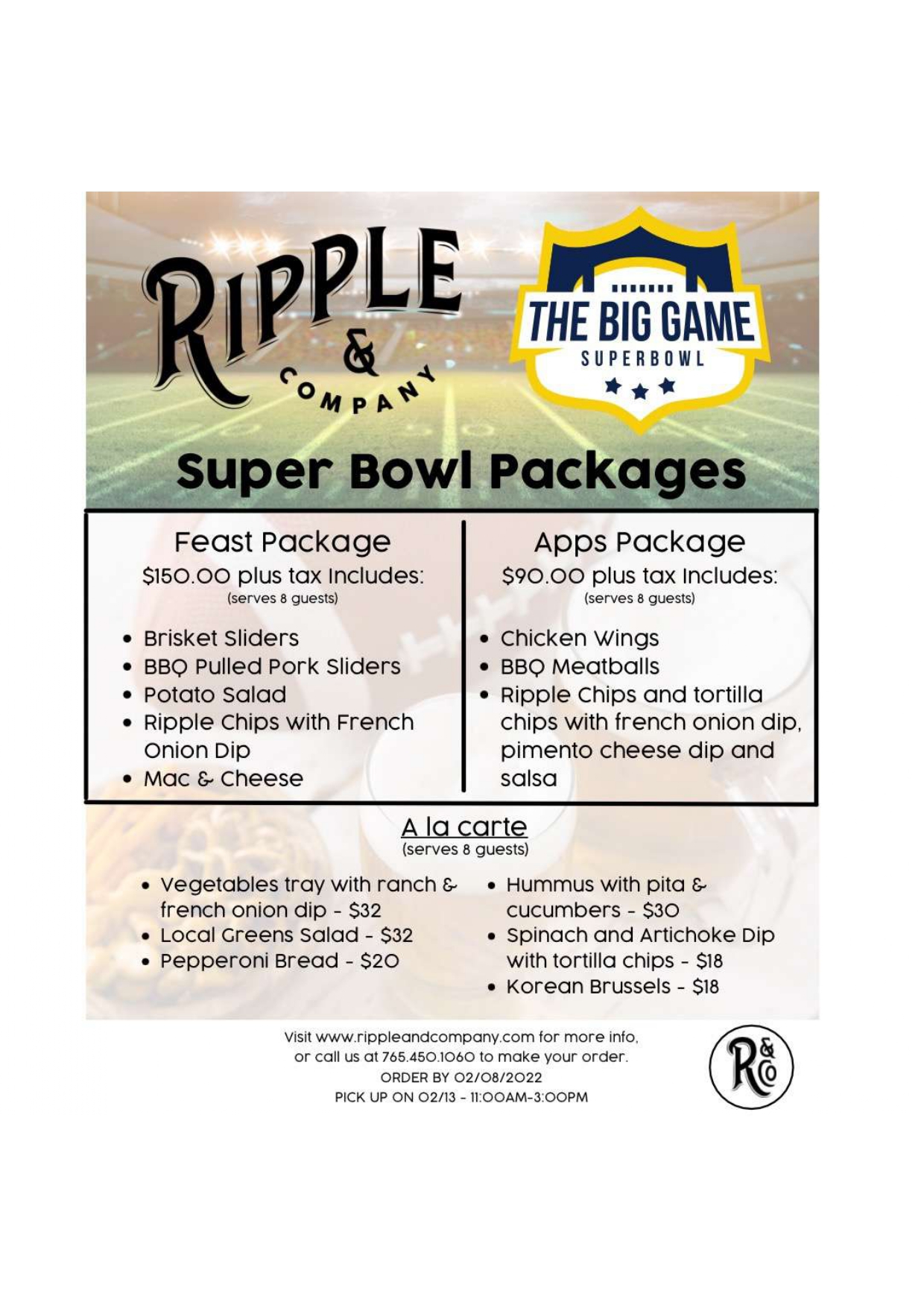 Feast Package | Ripple & Company | Full Service Restaurant in Lafayette, IN