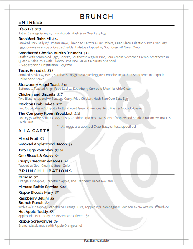 Brunch | Ripple & Company | Full Service Restaurant in Lafayette, IN