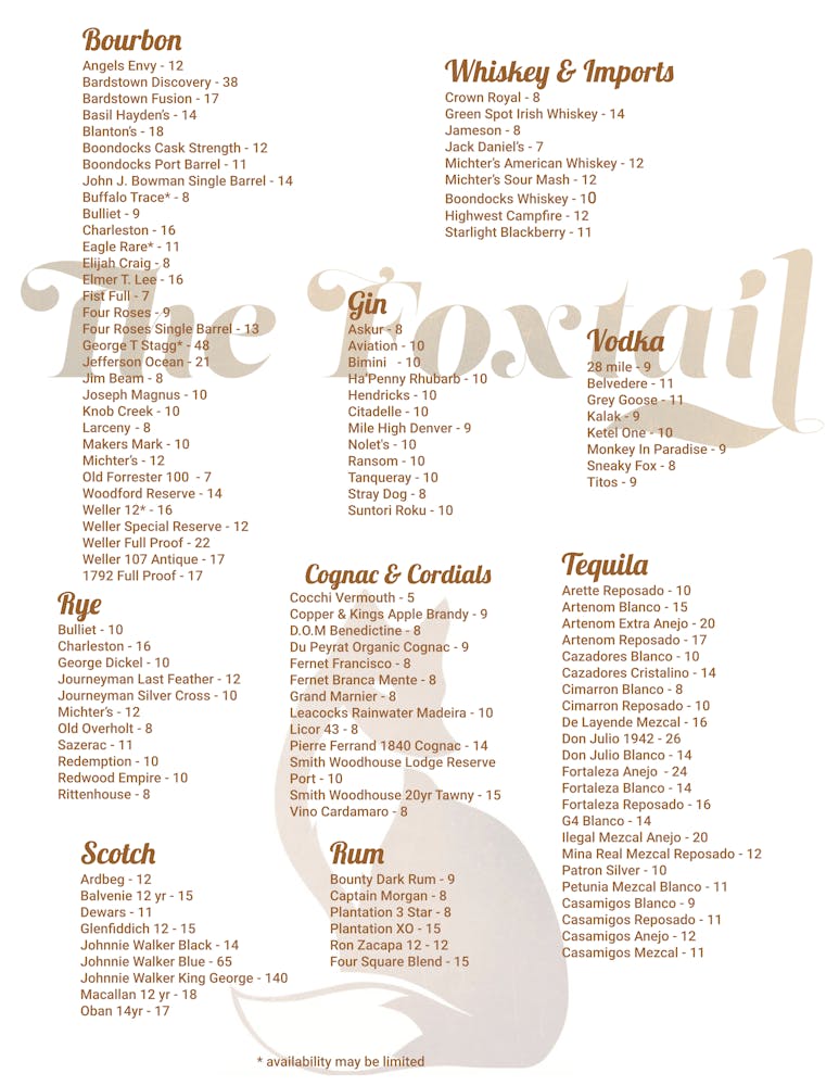 Menus | The Foxtail in Downers Grove, IL