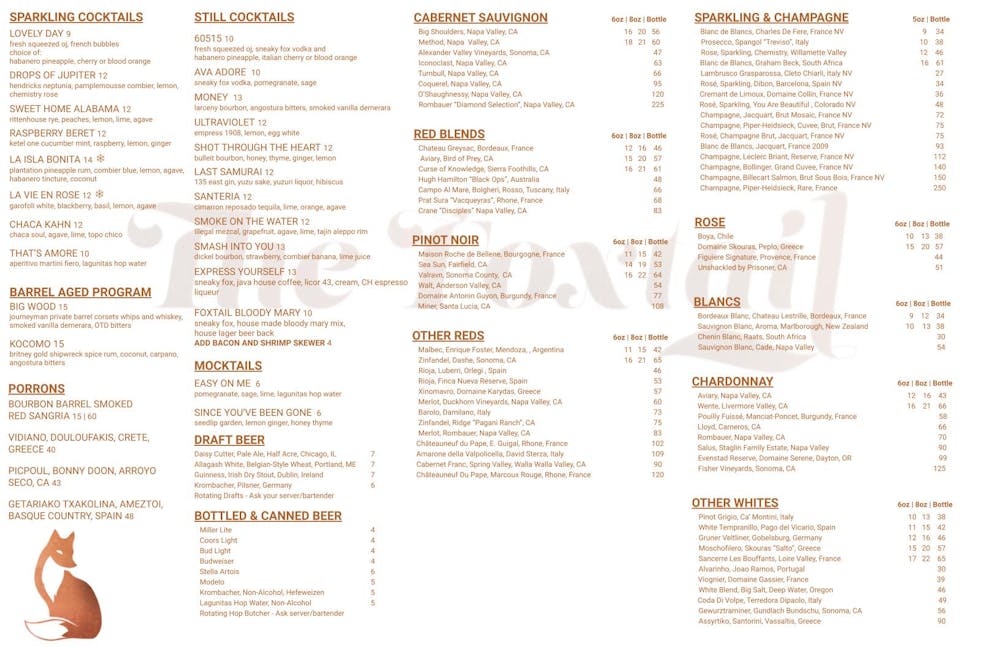 Menus | The Foxtail in Downers Grove, IL