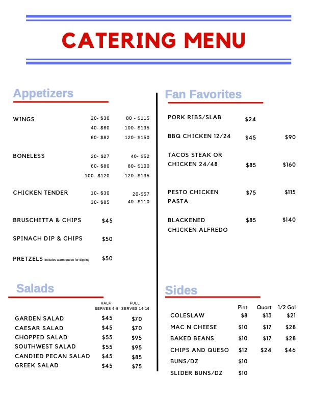 Menu | Blue 32 Sports Grill