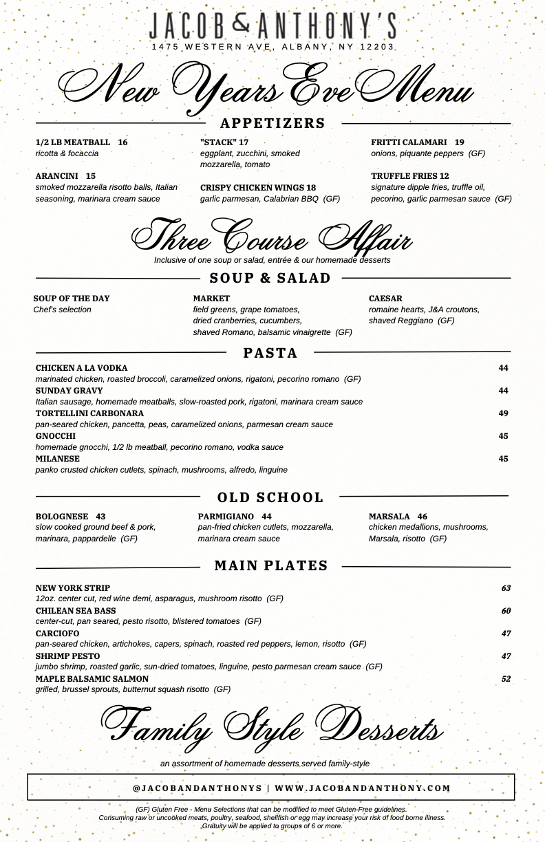 New Year's Eve Menus! | Jacob and Anthony's | Unique dining experience ...