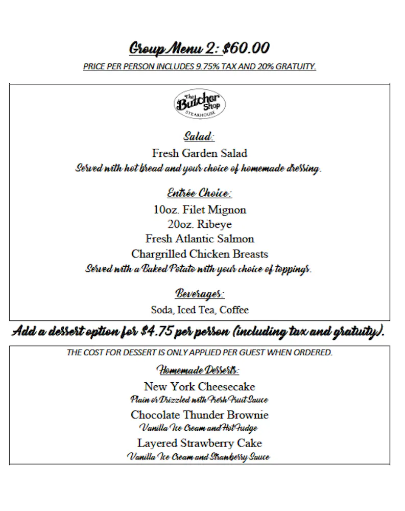 Menus | The Butcher Shop