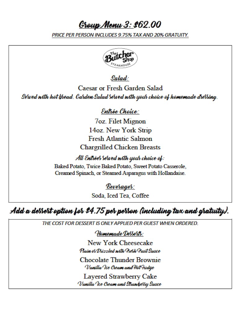 Menus | The Butcher Shop