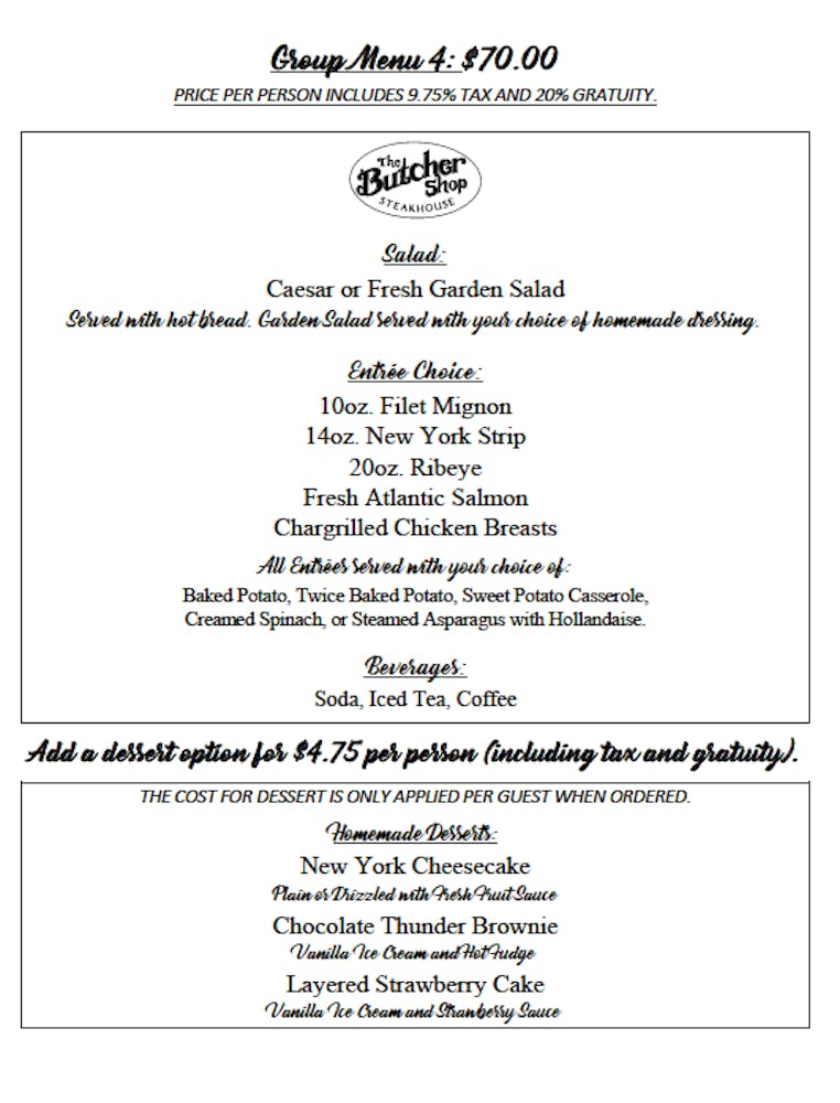 Menus | The Butcher Shop