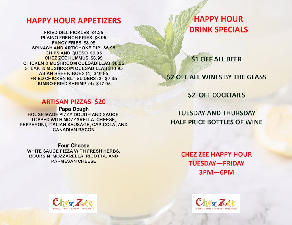 Menus | Chez Zee in Austin, TX