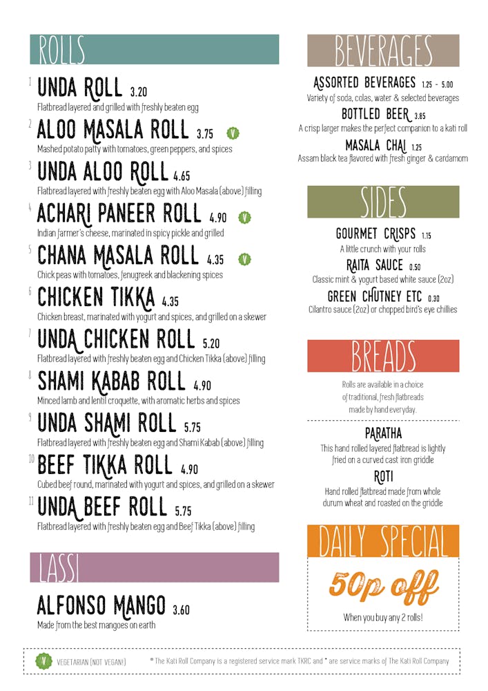 Menus | The Kati Roll Company