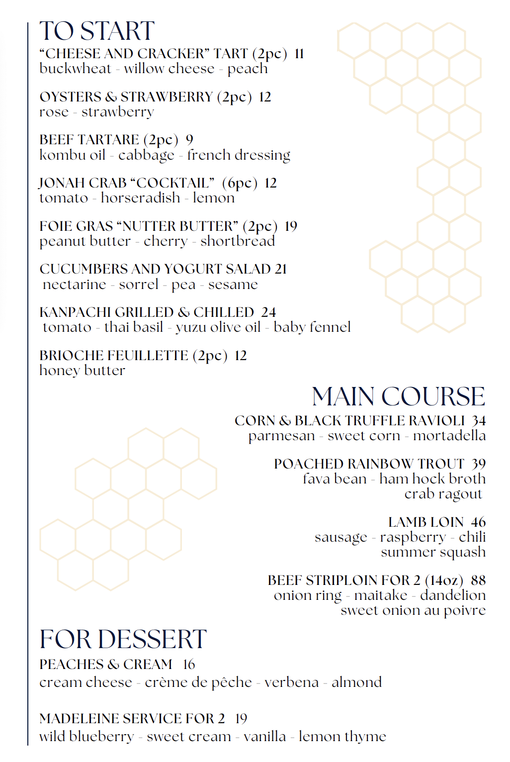 Menus | Bresca in Washington, DC