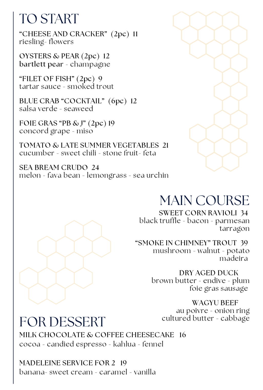 Menus | Bresca in Washington, DC