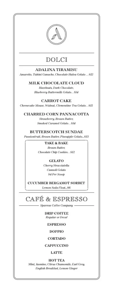 Dolci Menu | Adalina | Italian Restaurant in Chicago, IL