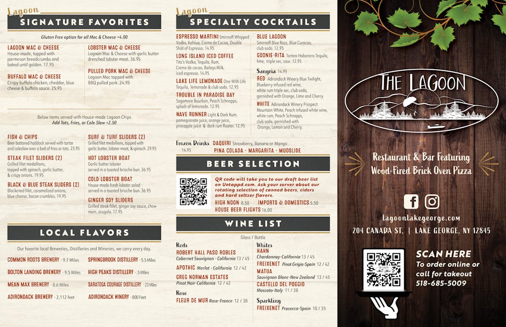 Menus | The Lagoon in NY