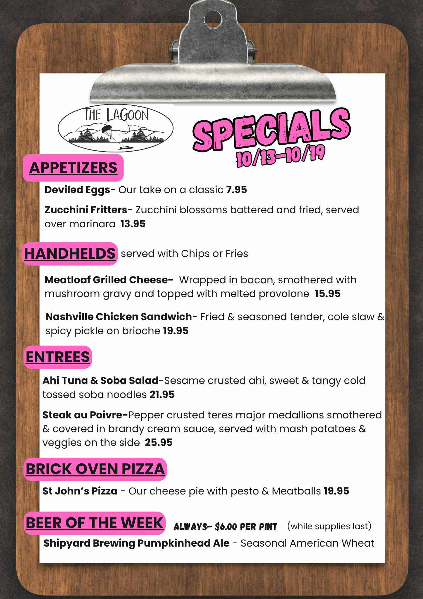 Menus | The Lagoon in NY