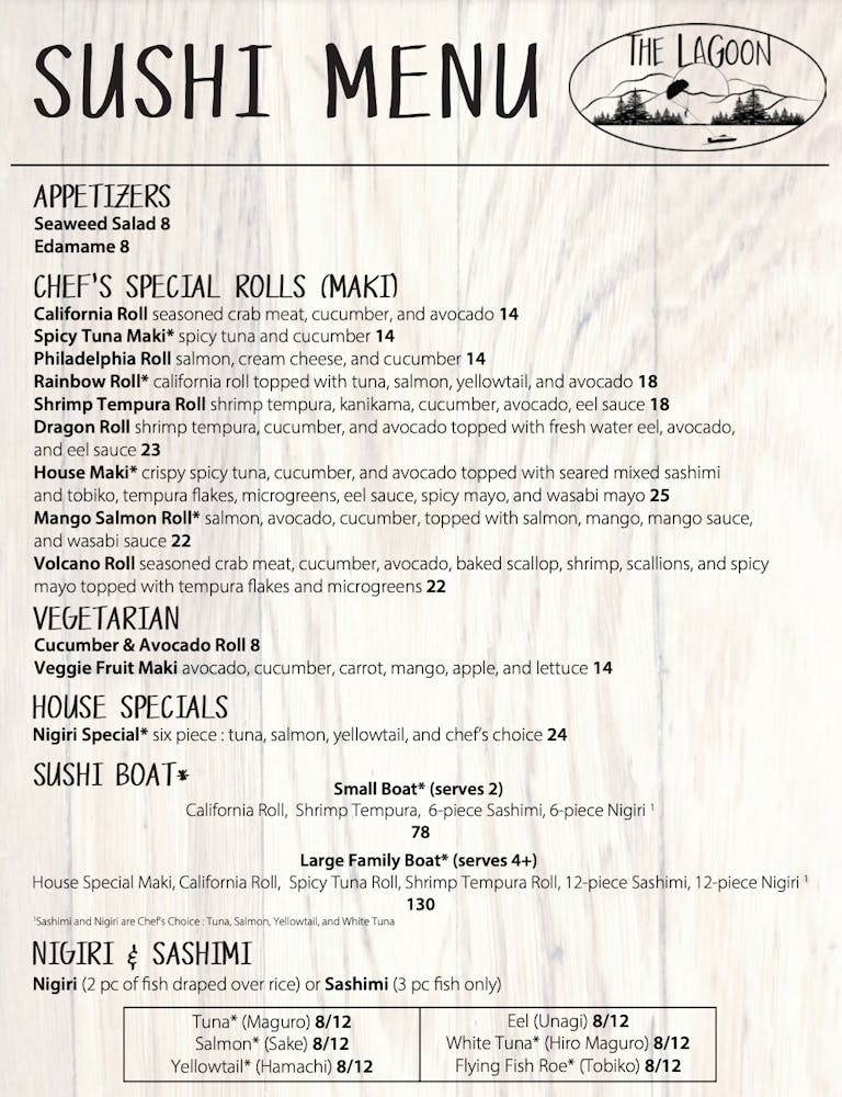 Menus | The Lagoon in NY