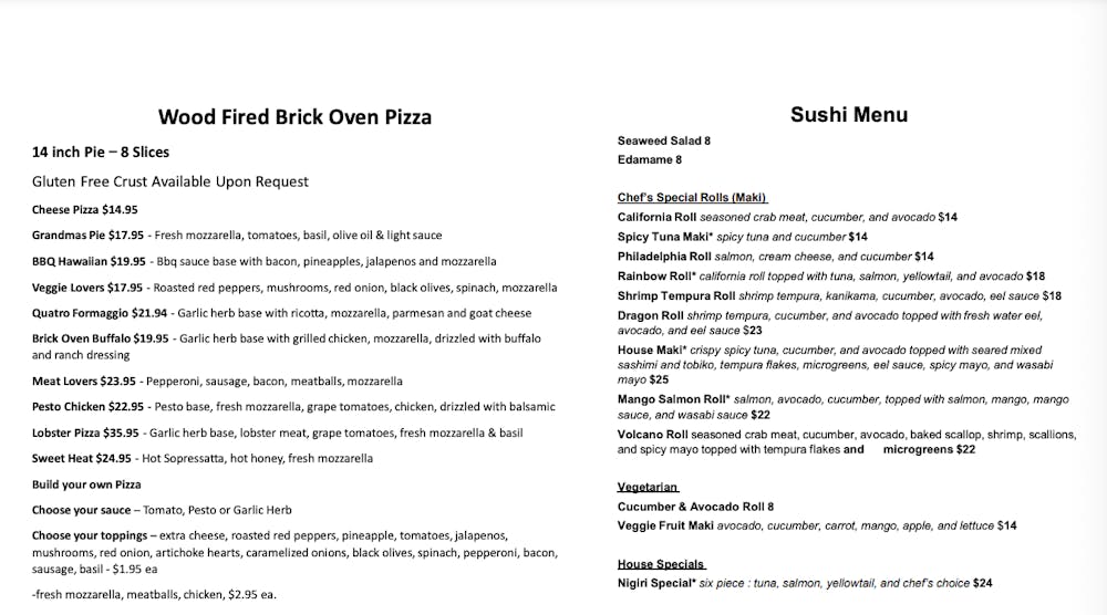 Menus | The Lagoon in NY