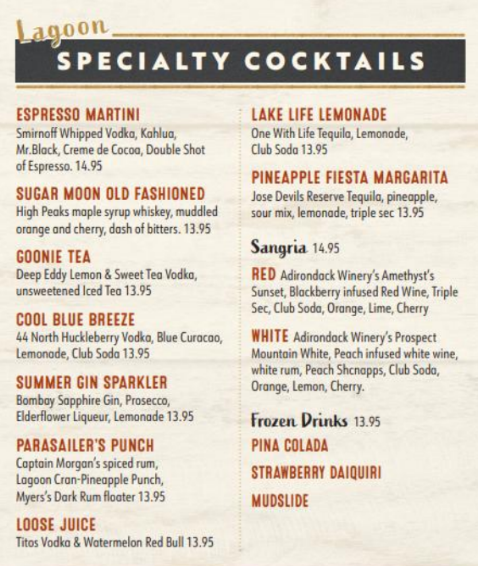 Menus | The Lagoon in NY