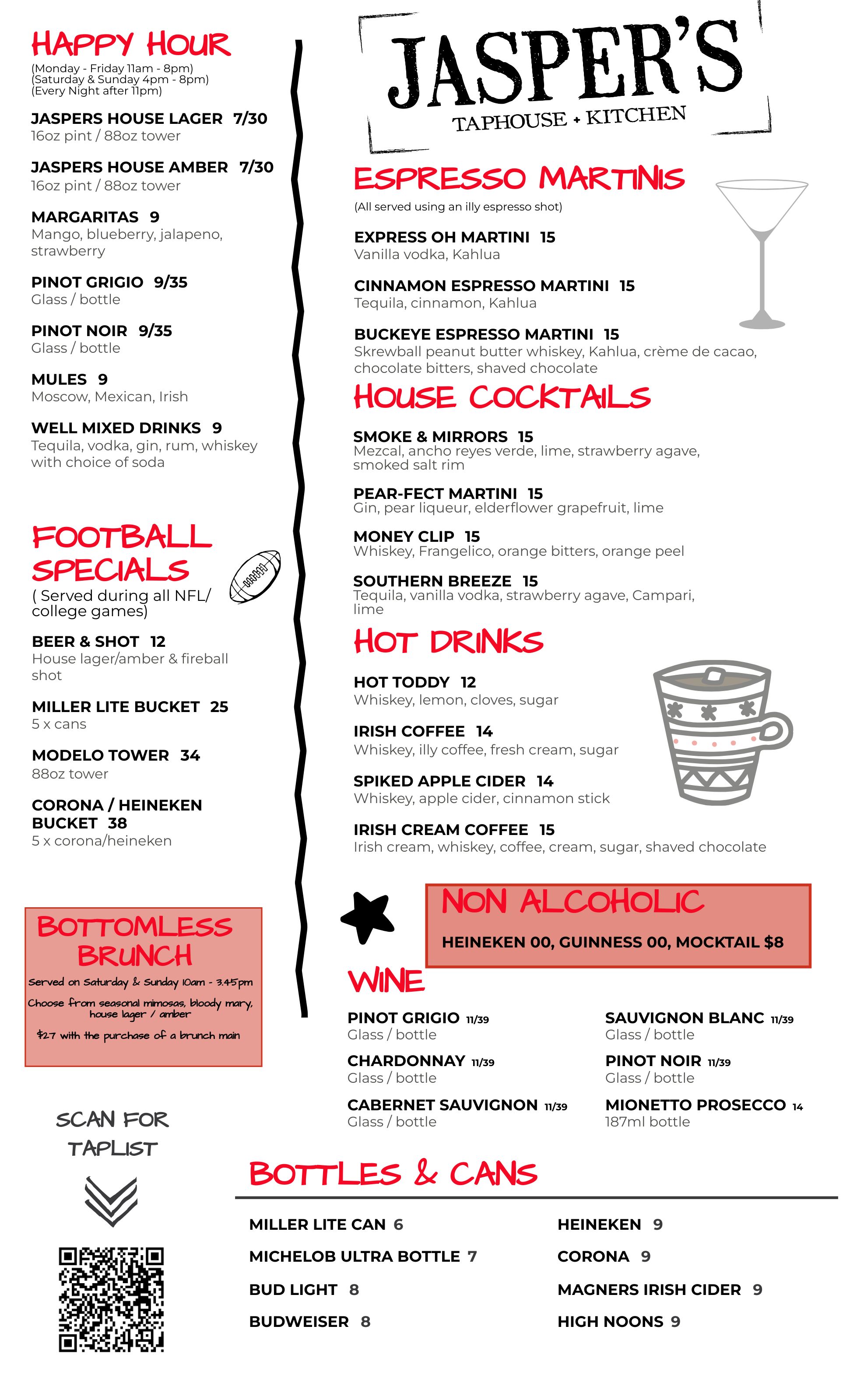 Menus | Jasper's Taphouse & Kitchen