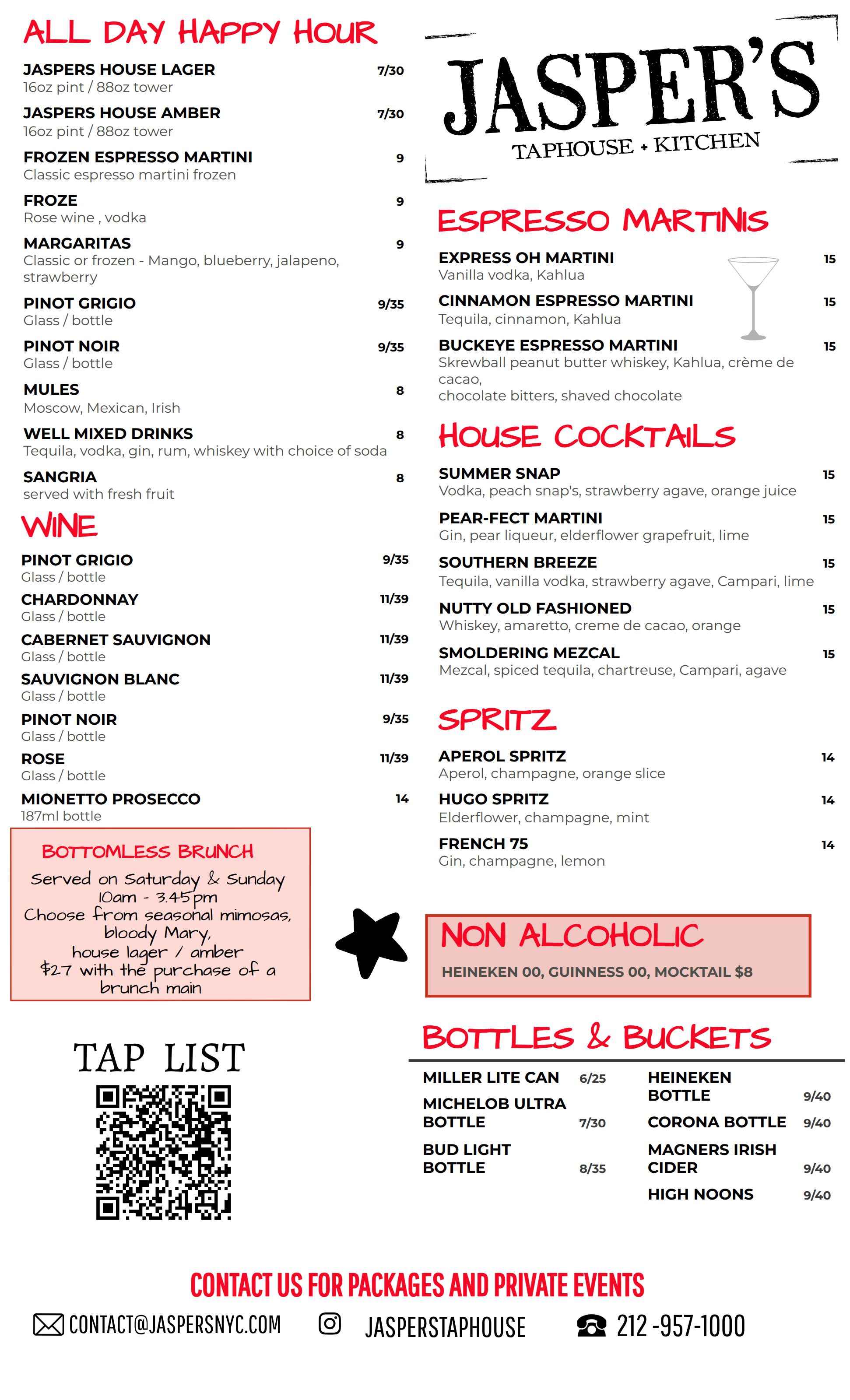 Menus | Jasper's Taphouse & Kitchen