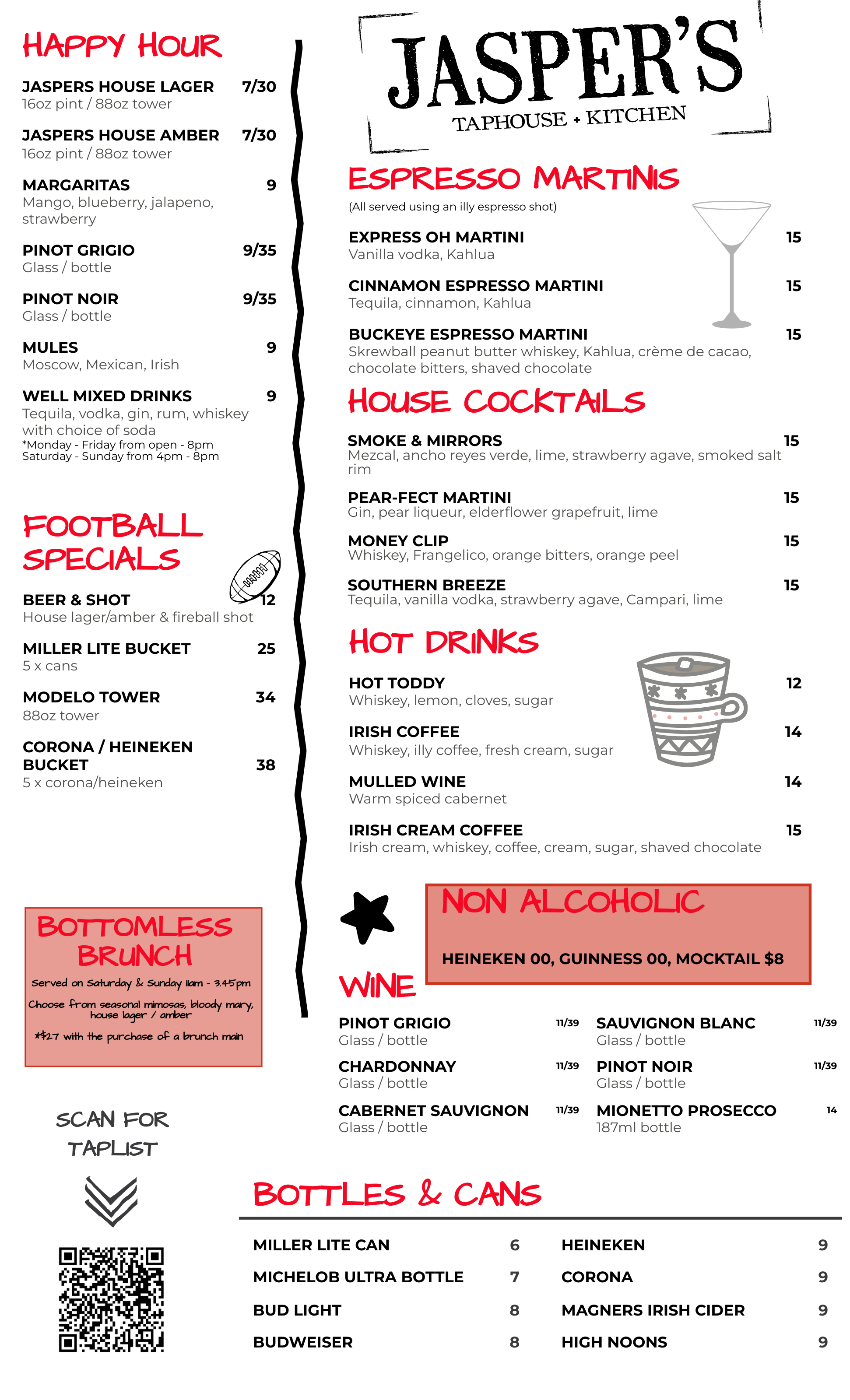 Menus | Jasper's Taphouse & Kitchen