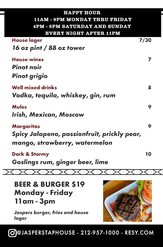 Menus | Jasper's Taphouse & Kitchen