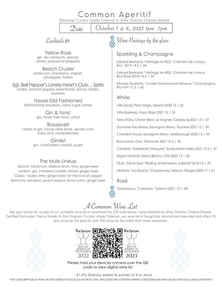 Menus | Common Restaurant in Savannah, GA