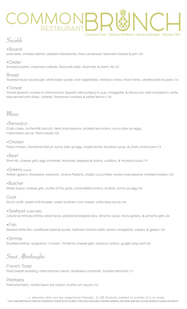 Weekend Brunch Menu | Common Restaurant | American Restaurant in ...