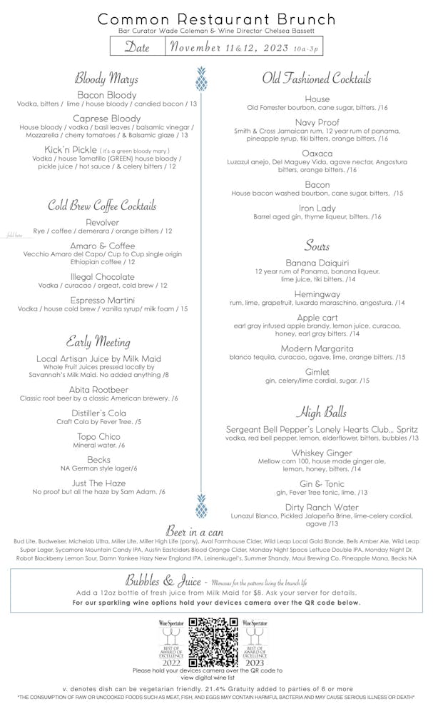 Weekend Brunch Menu | Common Restaurant | American Restaurant in ...