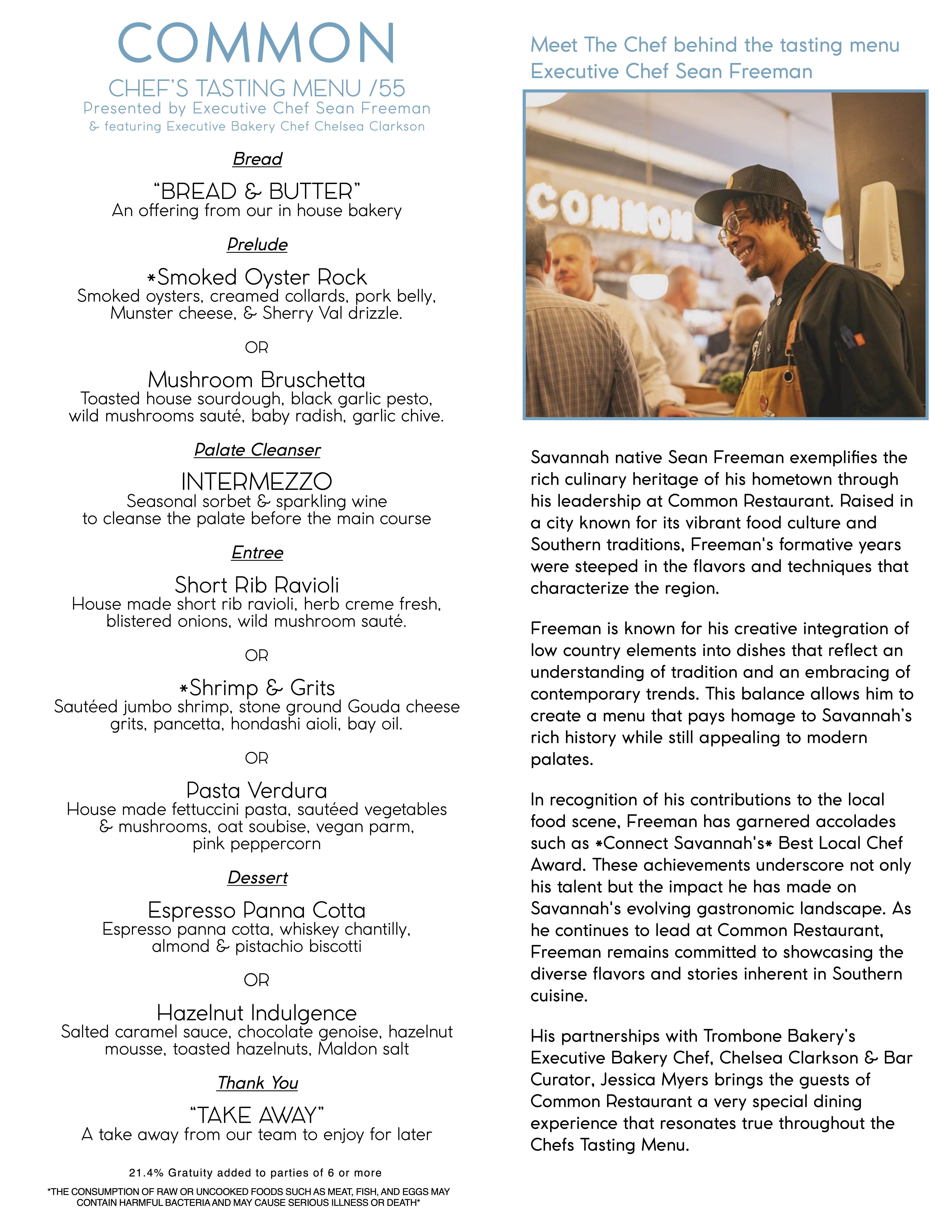 Dinner Menu | Common Restaurant | American Restaurant in Savannah, GA