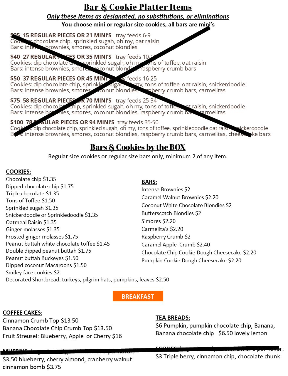 Menus | The Bent Fork Bakery