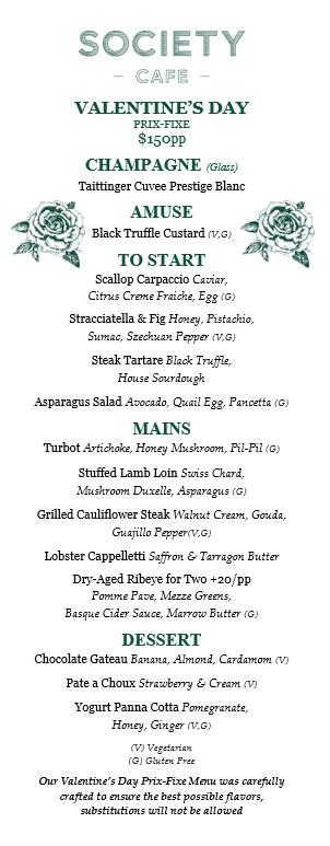 Valentine's Day 2025 - Prix Fixe Menu | Society Cafe NYC | American ...