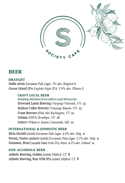 Menus | Society Cafe in New York, NY