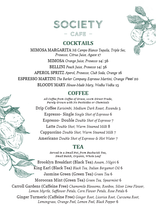 Menus | Society Cafe in New York, NY