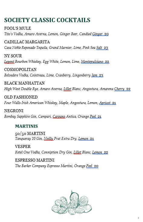 Menus | Society Cafe in New York, NY