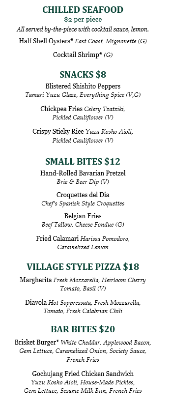 Menus | Society Cafe in New York, NY