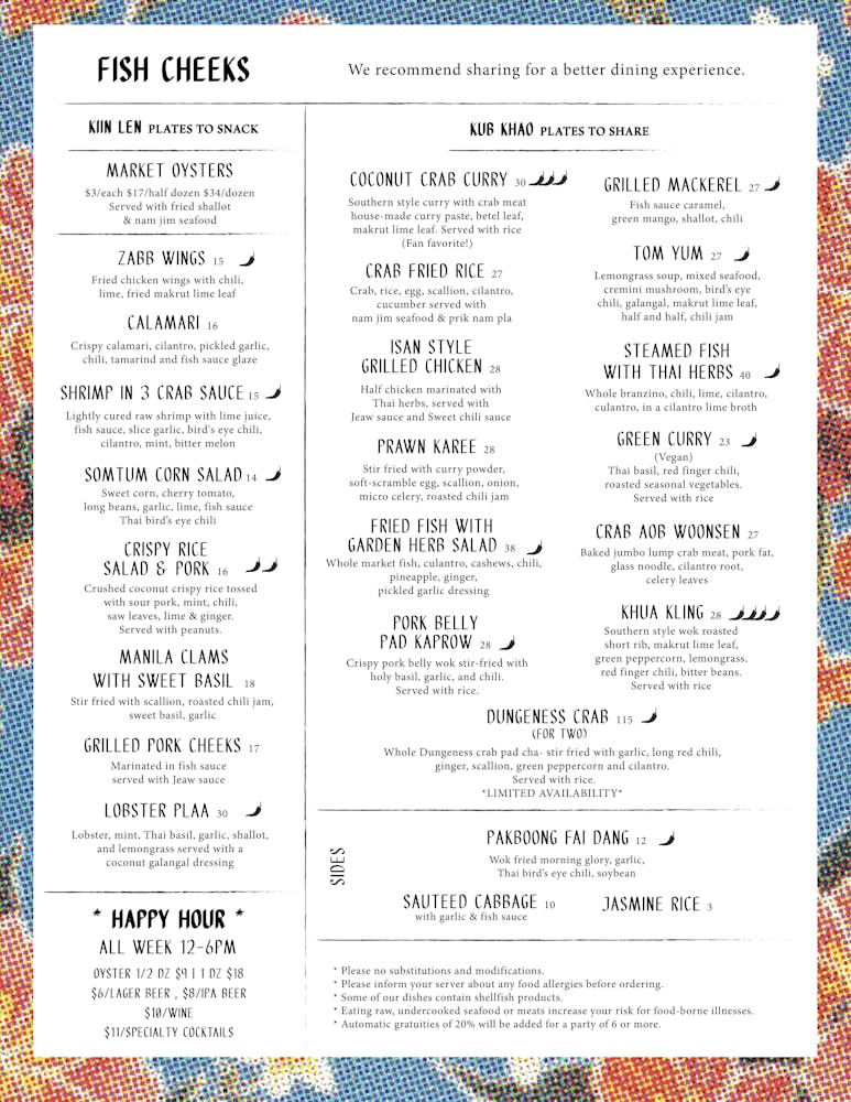 Menus | Fish Cheeks in NYC