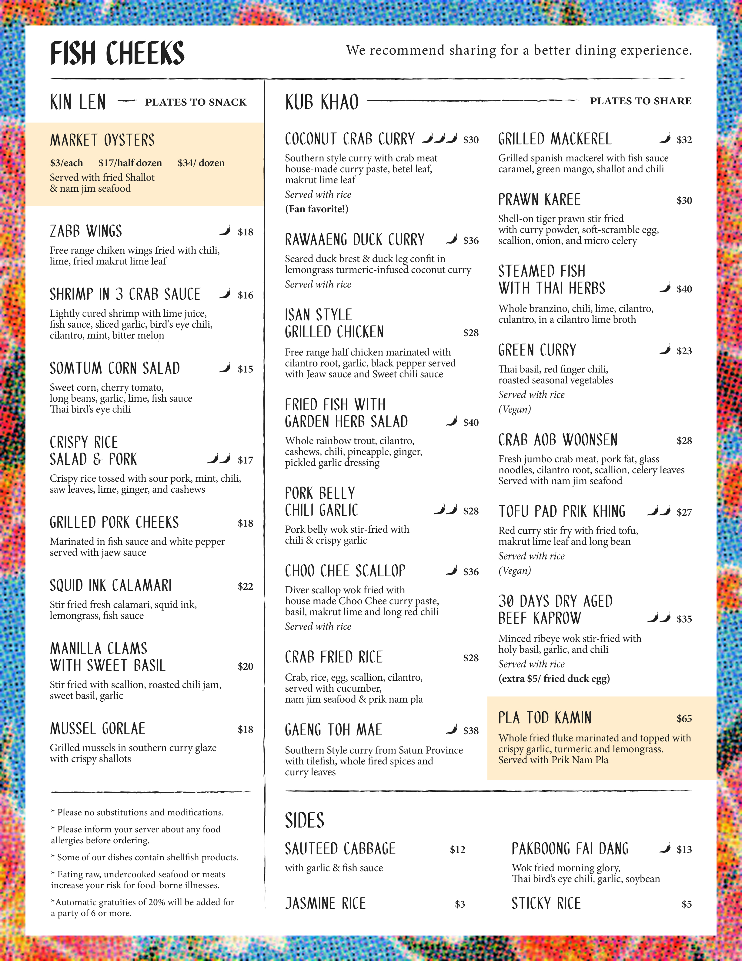 Menus | Fish Cheeks in NYC